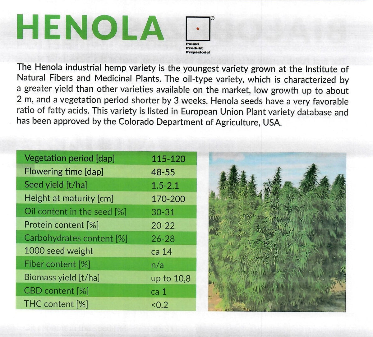 Semences certifiées de chanvre industriel HENOLA – ChanvreService
